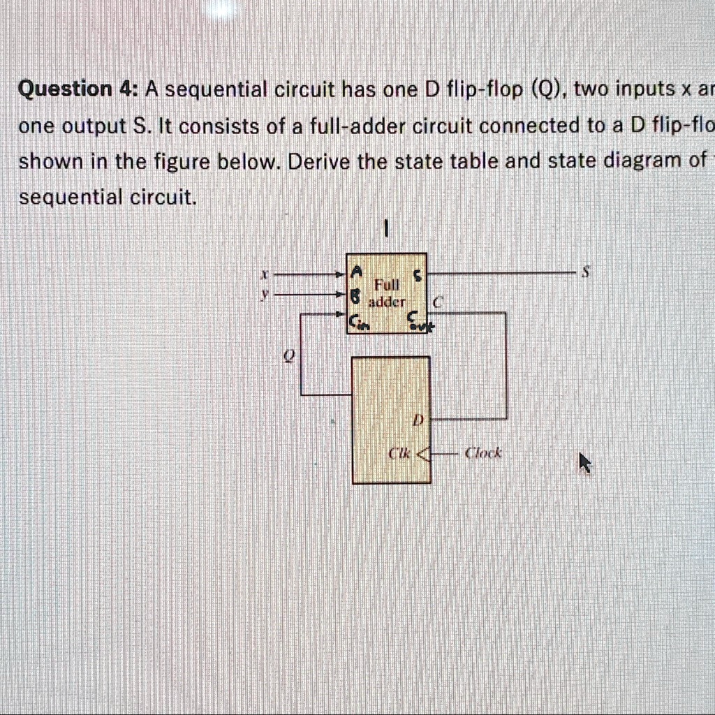 Solved Question 4 A Sequential Circuit Has One D Flip Flop Q Two Inputs X And One Output S 9358