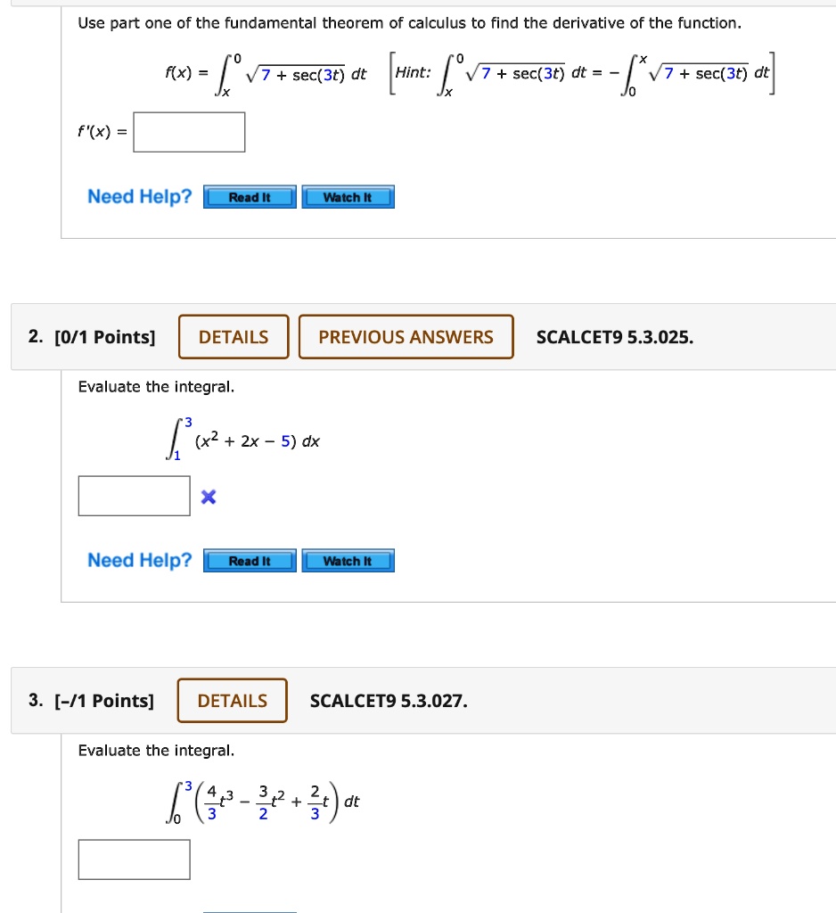 Solved Use Part One Of The Fundamental Theorem Of Calculus To Find The