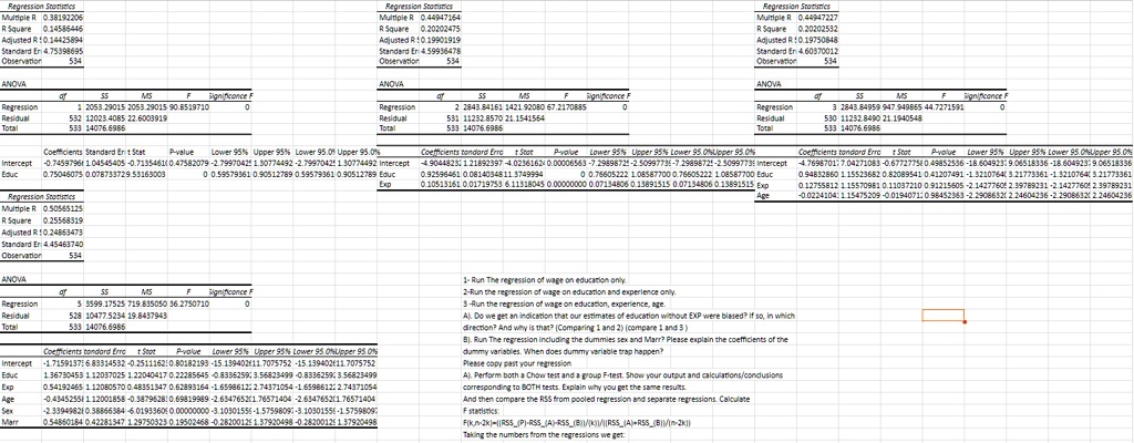 SOLVED: The text provided appears to be a mix of instructions and output from a regression ...