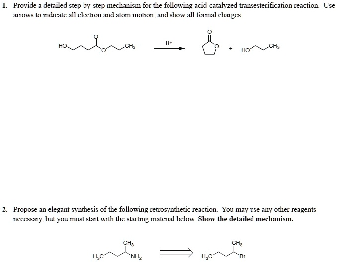 'Provide a detailed step-by-step mechanism for the following acid-catalyzed transesterification ...