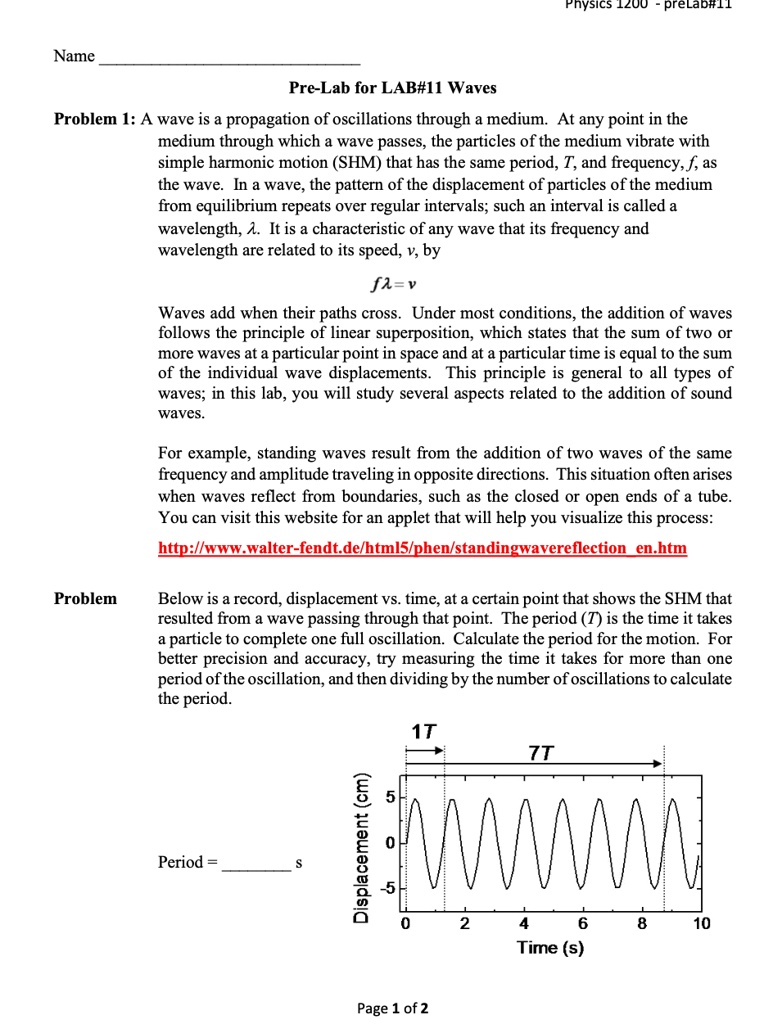 SOLVED: Physics 1200 - PreLab #11 Name Pre-Lab for LAB #11 Waves ... SOLVED: Physics 1200 - PreLab #11 Name Pre-Lab for LAB #11 Waves ...