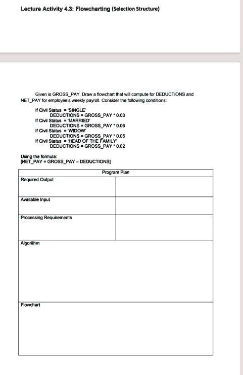 Please Someone Help Me To Create A Program Plan Algorithm And Flowchart Lecture Activity 43