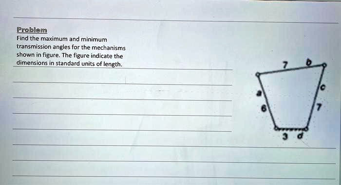 SOLVED: Problem Find the maximum and minimum transmission angles for the mechanisms shown in ...