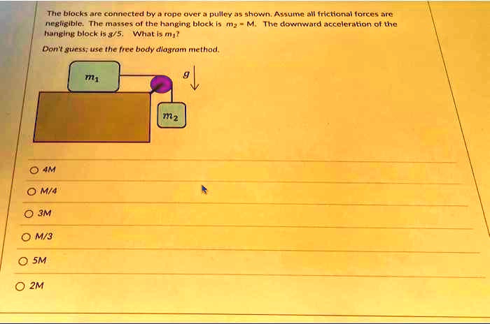 The blocks are connected by a rope over a pulley as shown. Assume all ...
