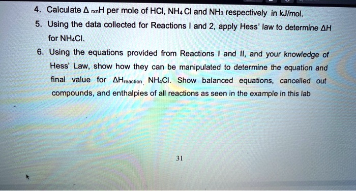 SOLVED:Calculate A nnH per mole of HCI, NHa Cl and NH3 respectively in ...