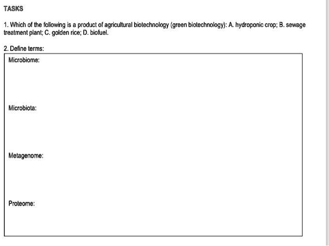 tasks which of the following is product of agricultural biotechnology ...