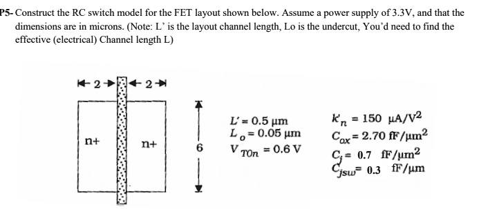 SOLVED: 5- Construct the RC switch model for the FET layout shown below. Assume a power supply ...
