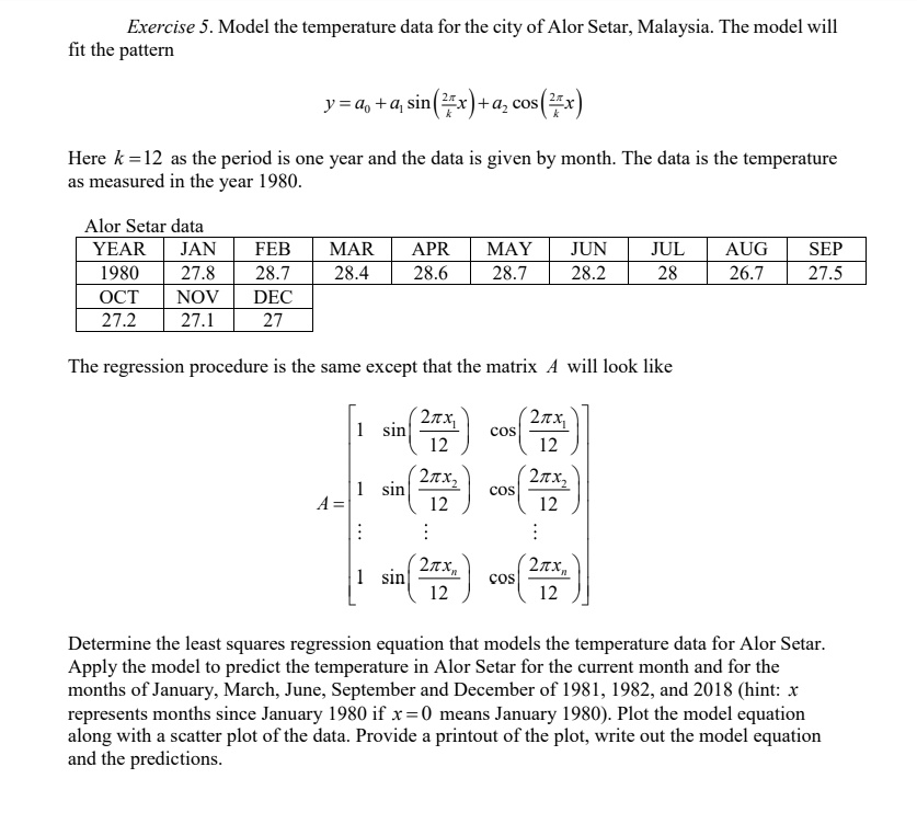 SOLVED: Exercise 5: Model the temperature data for the city of Alor ...