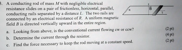 SOLVED: A conducting rod of mass M with negligible electrical resistance slides on pair of ...