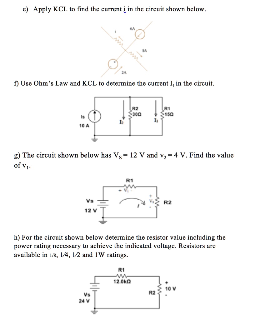 e) Apply KCL to find the current i in the circuit shown below. 6A 2A f ...