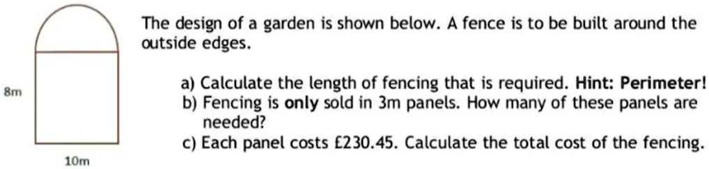 SOLVED: The design of a garden is shown below. A fence is to be built ...