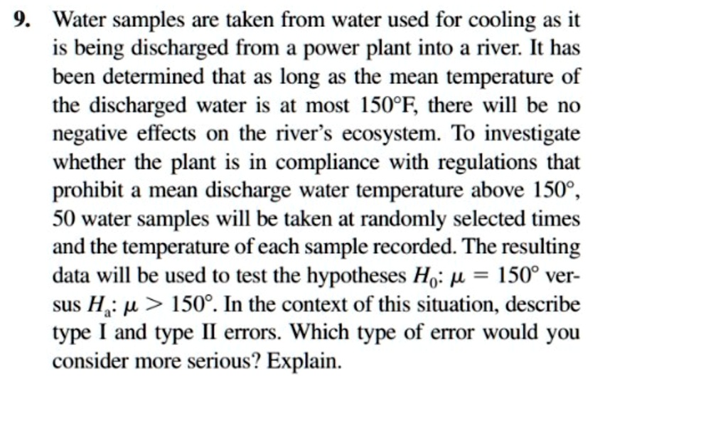 9 water samples are taken from water used for cooling as it is being ...
