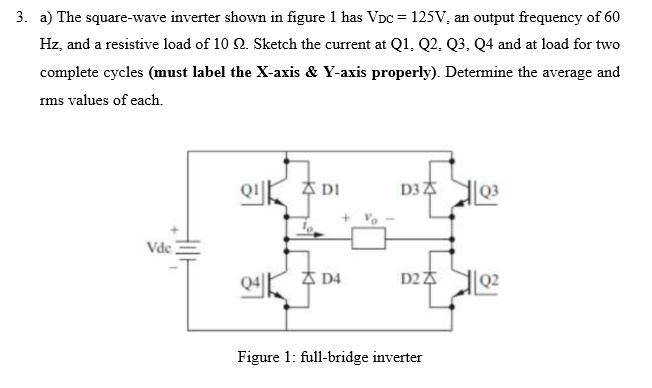 SOLVED: The square-wave inverter shown in the figure has Voc 125V ...