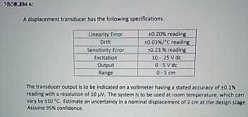 problem 4 a displacement transducer has the following specifications linearity error 020 reading ...