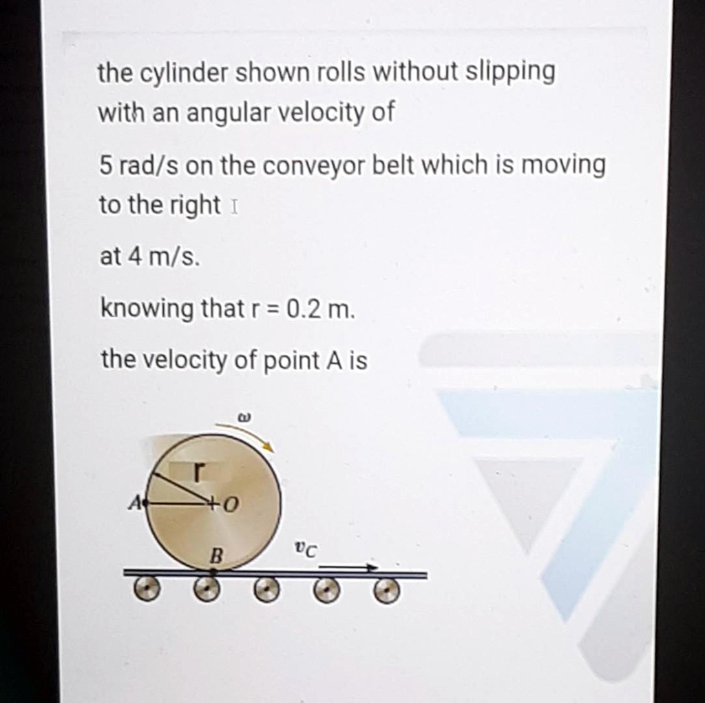 SOLVED: the cylinder shown rolls without slipping with an angular velocity of 5 rad/s on the ...