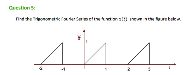 [GET ANSWER] Question 5: Find the Trigonometric Fourier Series of the function x(t) shown in the ...