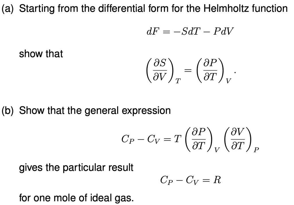 a starting from the differential form for the helmholtz function df sdt ...