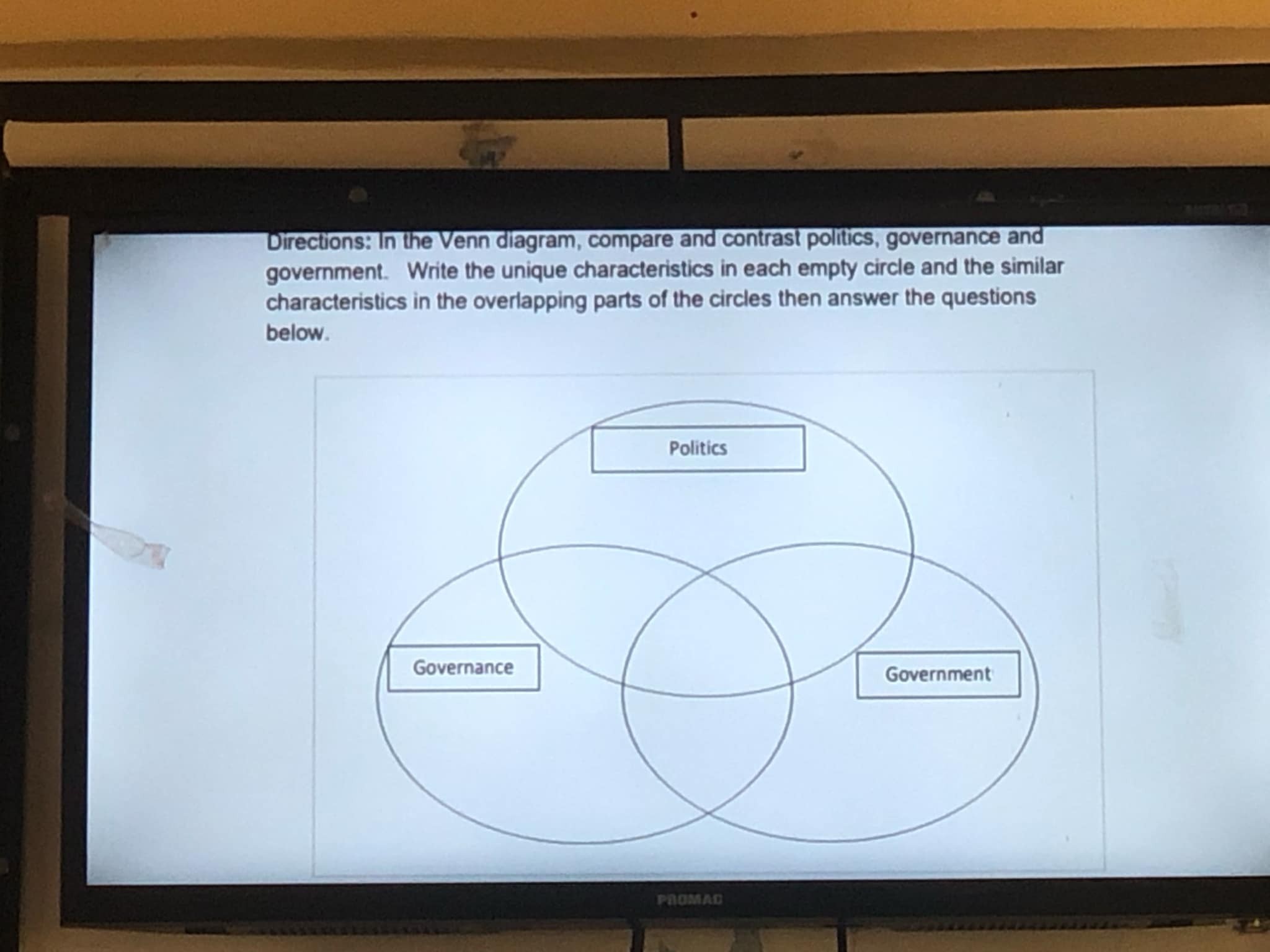 Directions: In the Venn diagram, compare and contrast politics ...
