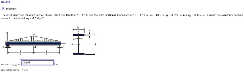 SOLVED: The steel beam has the cross section shown. The beam length is ...