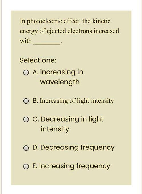 SOLVED: In the photoelectric effect, the kinetic energy of ejected ...