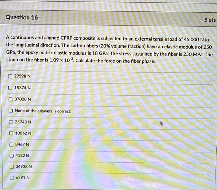 SOLVED: Question 16 5.pts A continuous and aligned CFRP composite is ... SOLVED: Question 16 5.pts A continuous and aligned CFRP composite is ...