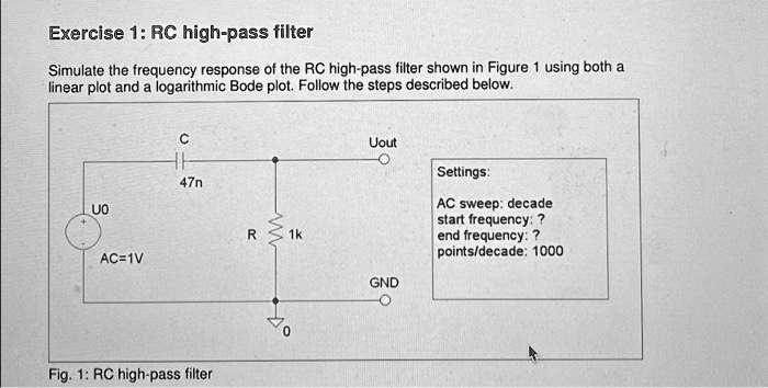 Exercise 1: RC high-pass filter Simulate the frequency response of the ...