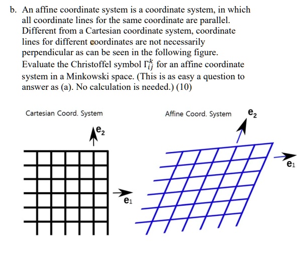 An affine coordinate system is a coordinate system in which all ...