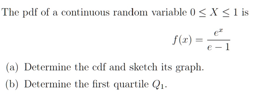 SOLVED: The pdf of a continuous random variable 0