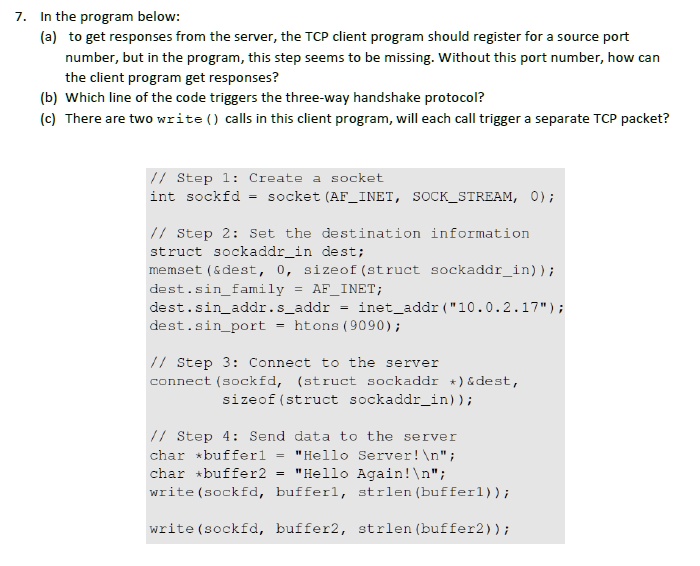 Solved In The Program Below A To Get Responses From The Server The Tcp Client Program