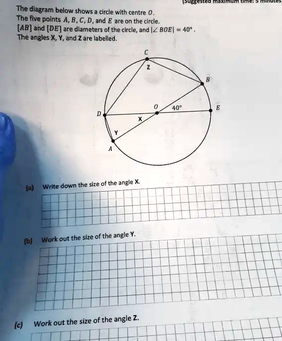 SOLVED: The diagram below shows a circle with center O. The five points A, B, C, D, and E are on ...