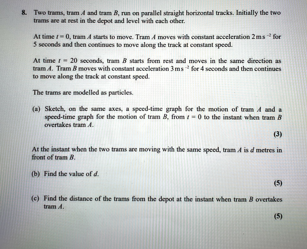 two trams tram a and tram b run on parallel straight horizontal tracks ...