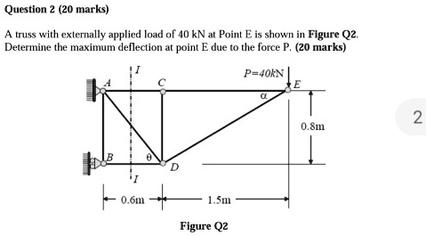 question 2 20 marks a truss with externally applied load of 40 kn at point e is shown in figure ...