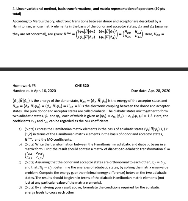 Solved Linear Variational Method Basis Transformations And Matrix Representation Of Operators