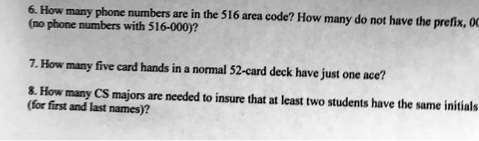6. How many phone numbers are in the 516 area code? How many do not ...