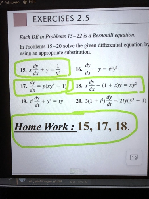 EXERCISES 2.5 Each DE in Problems 15-22 is a Bernoulli equation. In Problems 15-20 solve the ...