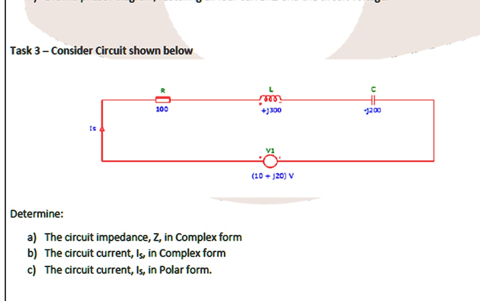 SOLVED: Task3-Consider Circuit shown below c 100 +1300 1200 10j20V Determine: a) The circuit ...