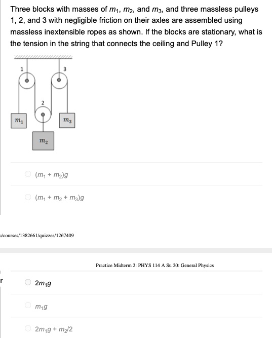 SOLVED: Three blocks with masses of m1, m2, and m3 and three massless pulleys 1, 2, and 3 with ...