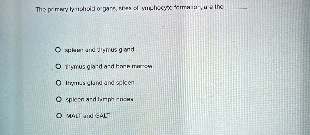 the primary lymphoid organs sites of lymphocyte formation are the o ...