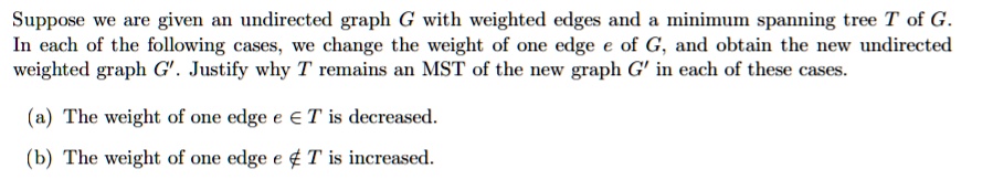 SOLVED: Suppose we are given an undirected graph G with weighted edges ...