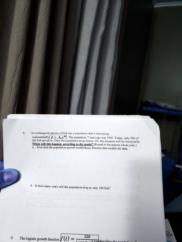 SOLVED: An endangered species of fish has population that IS decreasing ...