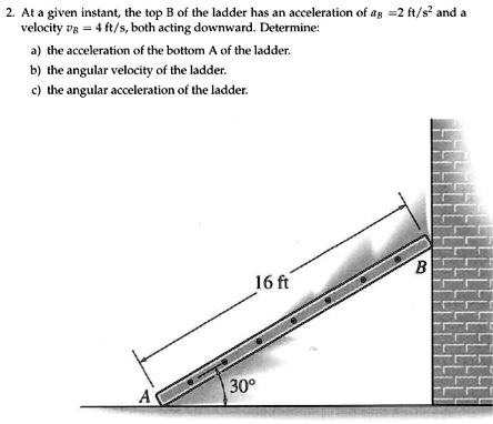 2. At a given instant, the top B of the ladder has an acceleration of ...