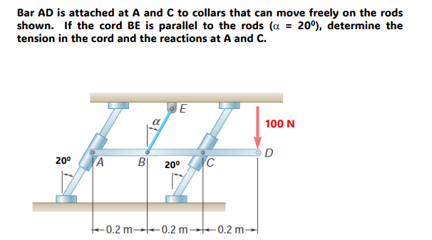 SOLVED: Bar AD is attached at A and C to collars that can move freely ...