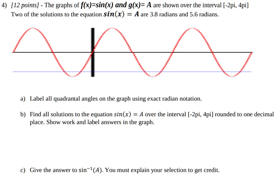 SOLVED: [12 points] The graphs of f(x)-sin(x) and g(x) = A are shown ...