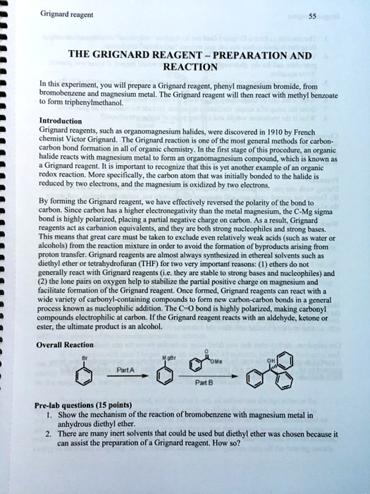 SOLVED: (irignard reagcnt THE GRIGNARD REAGENT PREPARATION AND REACTION ...