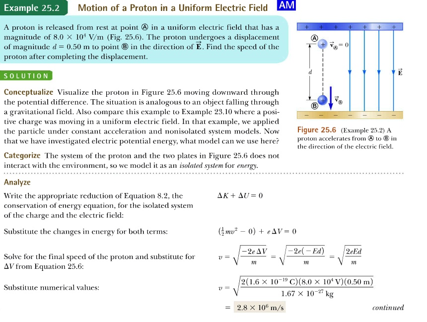 example 252 motion of a proton in a uniform electric field am a proton is released from rest at ...