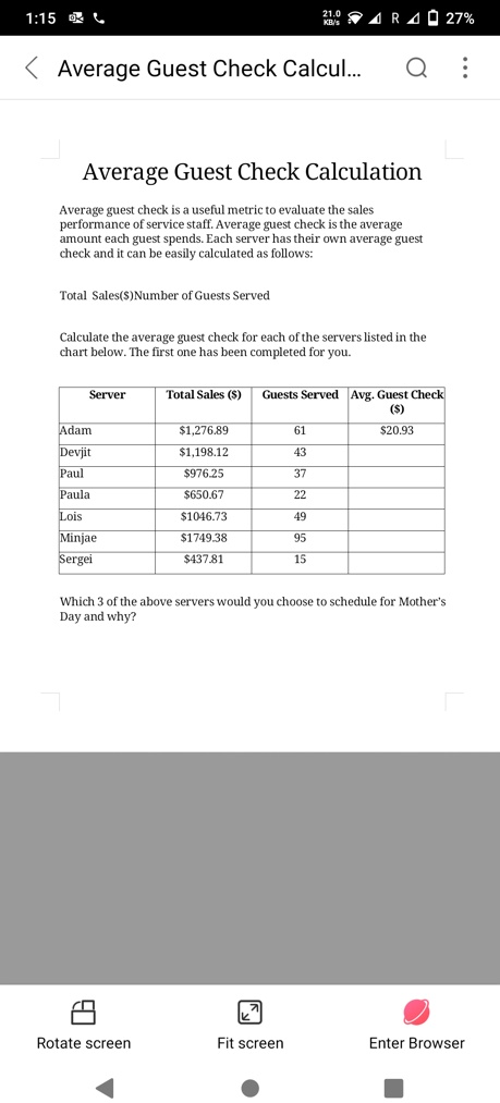 Average Guest Check Calculation Average guest check is a useful metric ...
