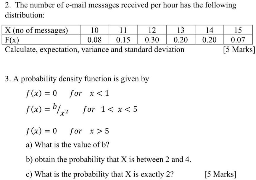Solved 2 The Number Of E Mail Messages Received Per Hour Has The