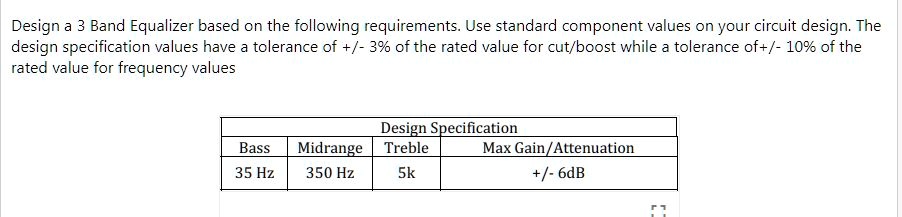 SOLVED: Design a 3 Band Equalizer based on the following requirements ...