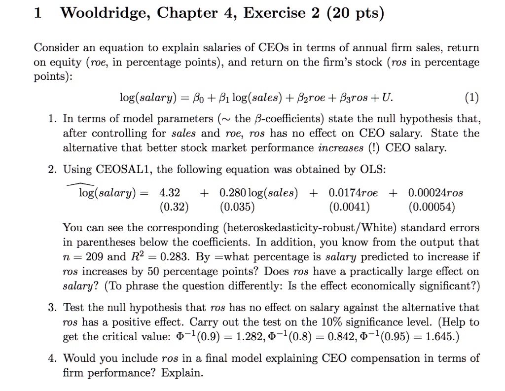SOLVED: Wooldridge, Chapter 4, Exercise 2 (20 pts) Consider an equation ... SOLVED: Wooldridge, Chapter 4, Exercise 2 (20 pts) Consider an equation ...