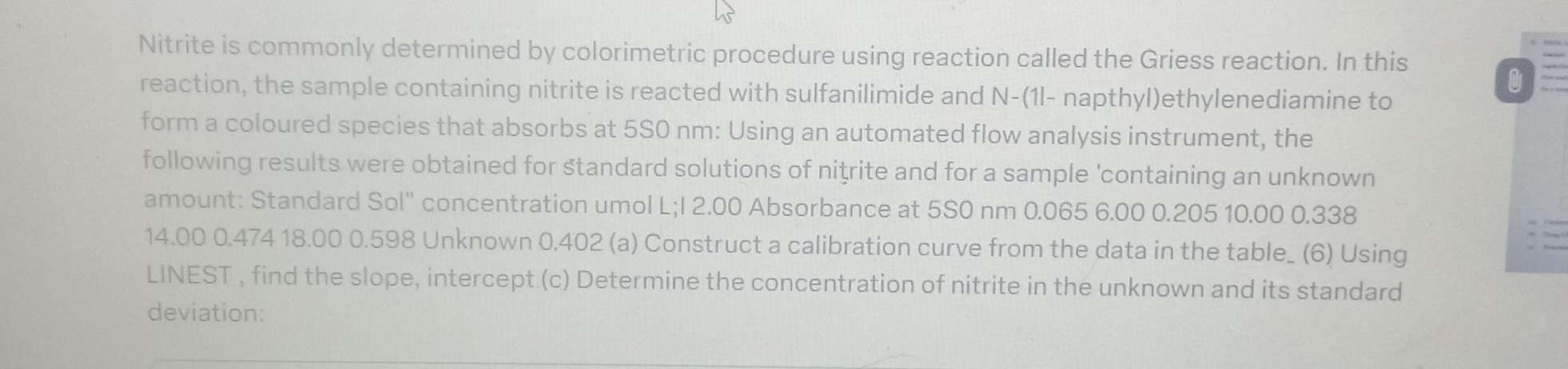 Solved Nitrite Is Commonly Determined By Colorimetric Procedure Using Reaction Called The